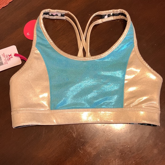 Justice | Shirts & Tops | Justice Sport Bra Girls Splatter Blue Black ...